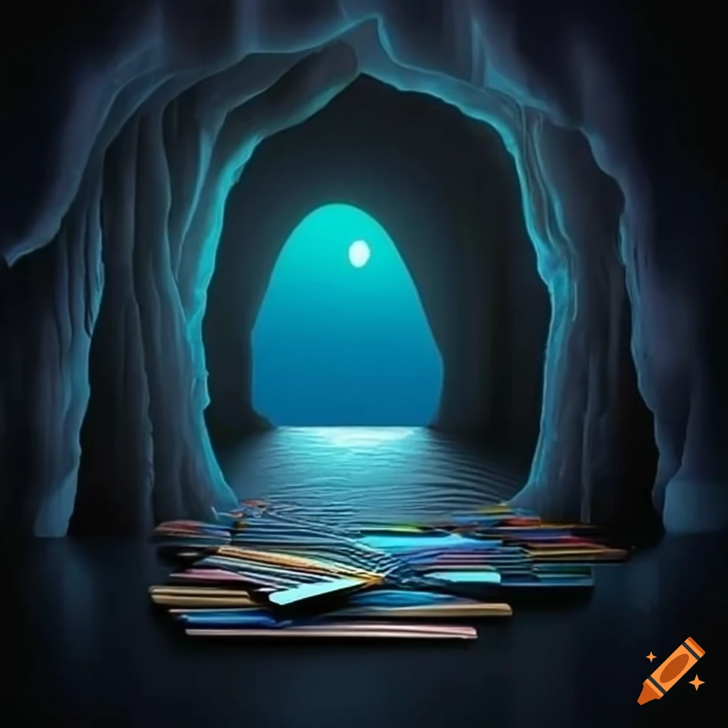 Cave with file folders and data on Craiyon