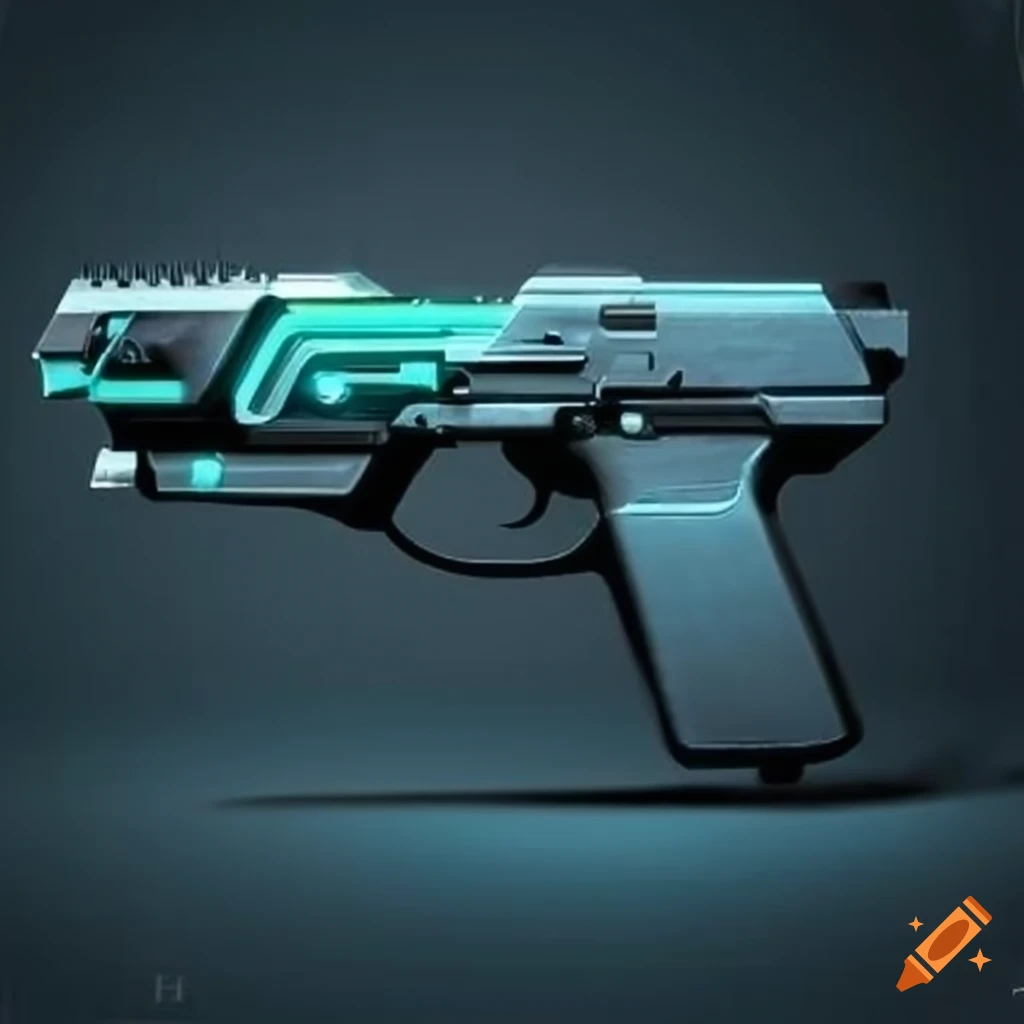 Futuristic cybernetic pistol weapon technology on Craiyon