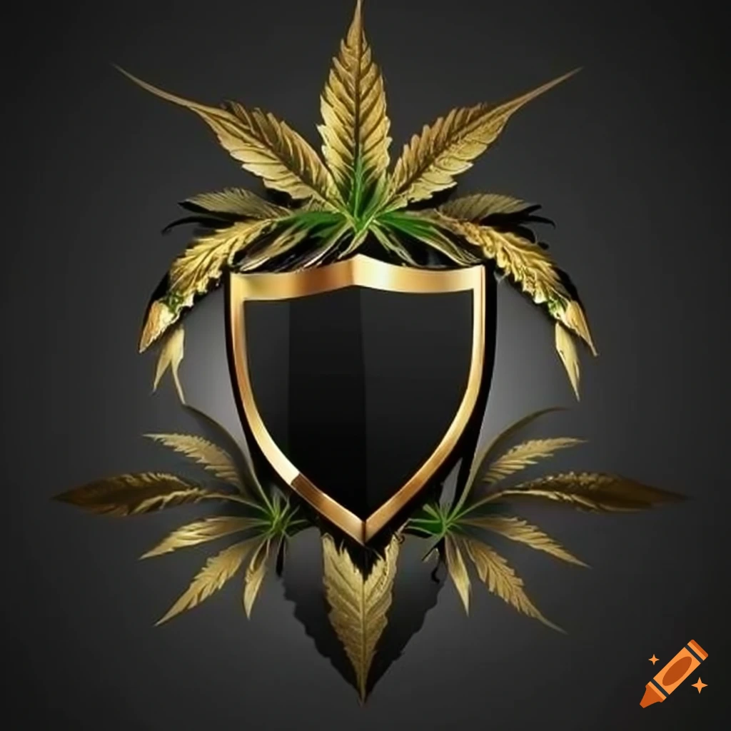 Black and gold shield with cannabis leaf design on Craiyon