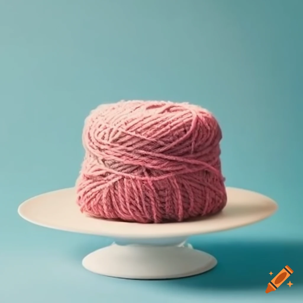 Yarn cake on a plate with the knitting phrase around it on Craiyon