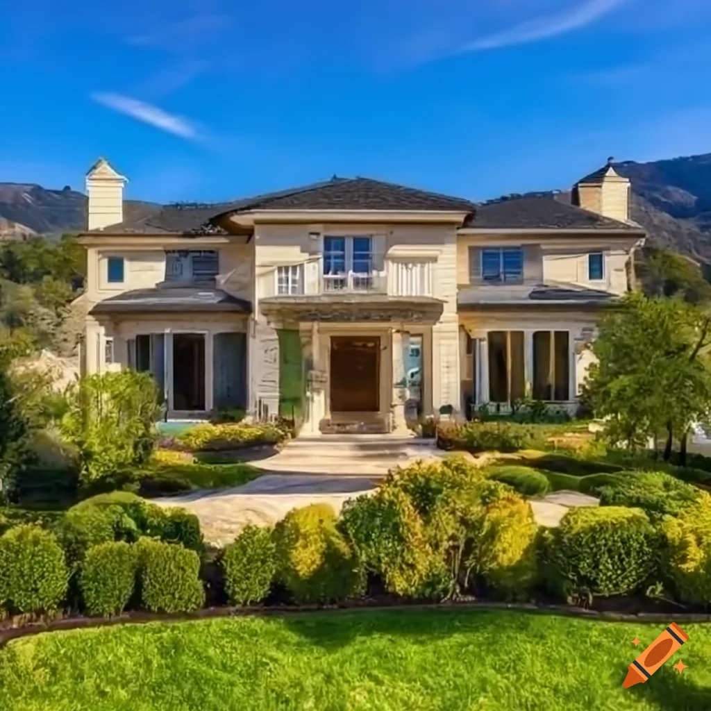 Luxurious mansion surrounded by mountains in California on Craiyon