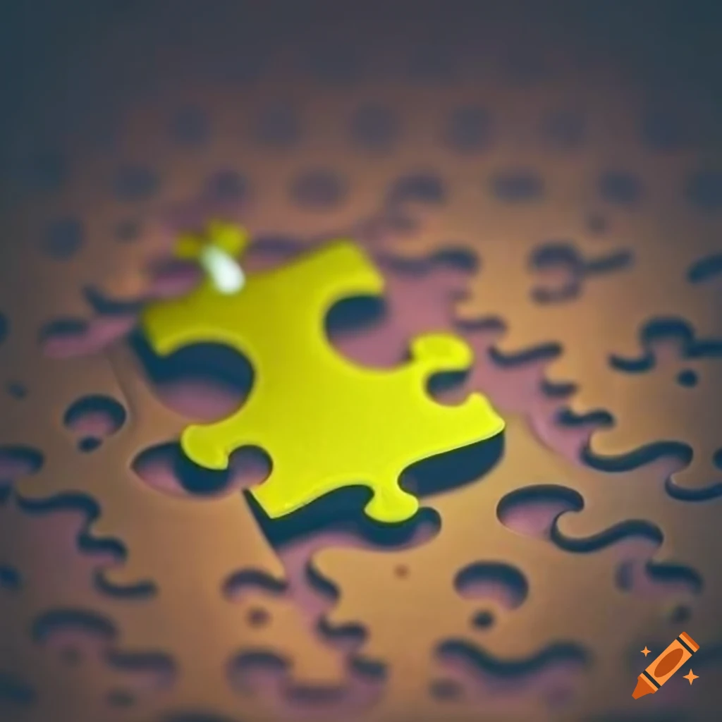 Yellow puzzle piece among shades of grey puzzles on Craiyon