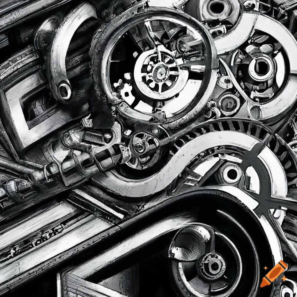 Close-up of intricately designed steampunk machine with twisted gears ...