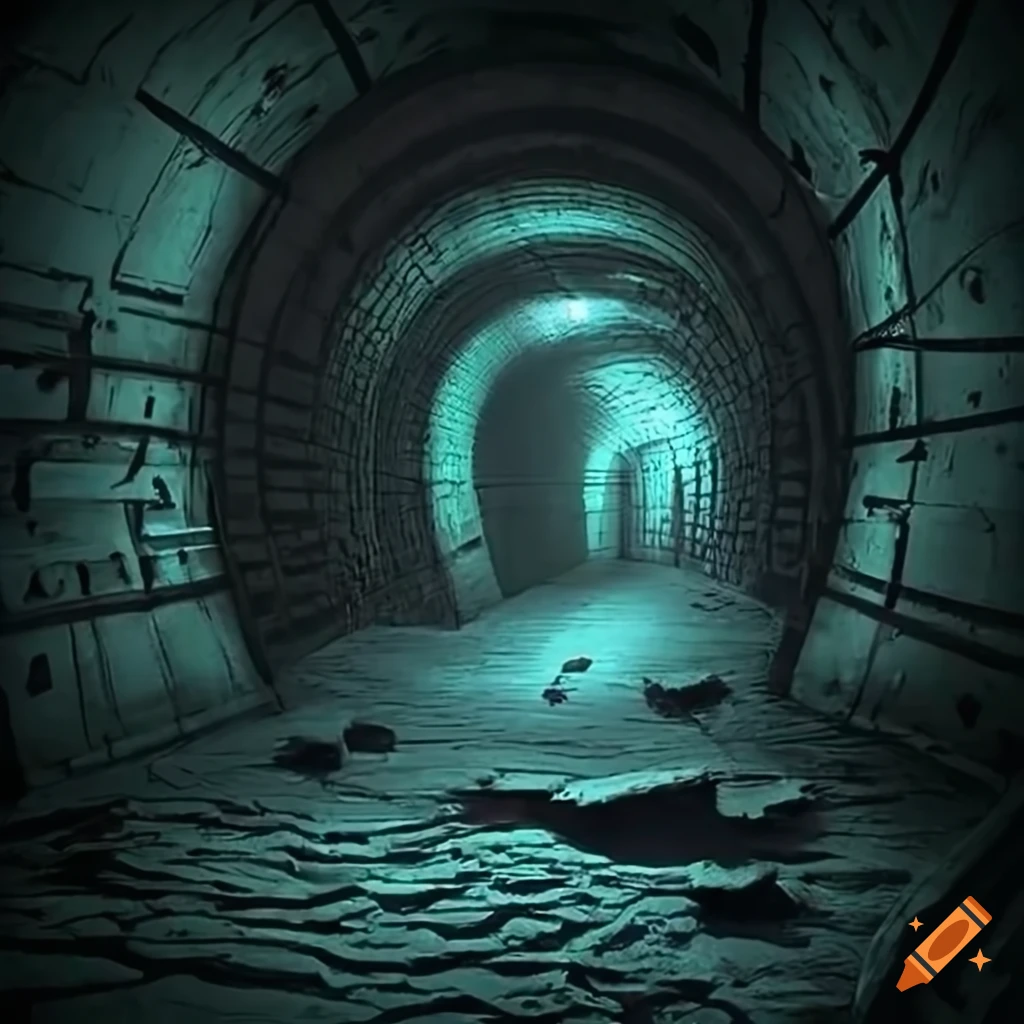 Eerie underground tunnel scene with shadows and mysterious darkness on ...
