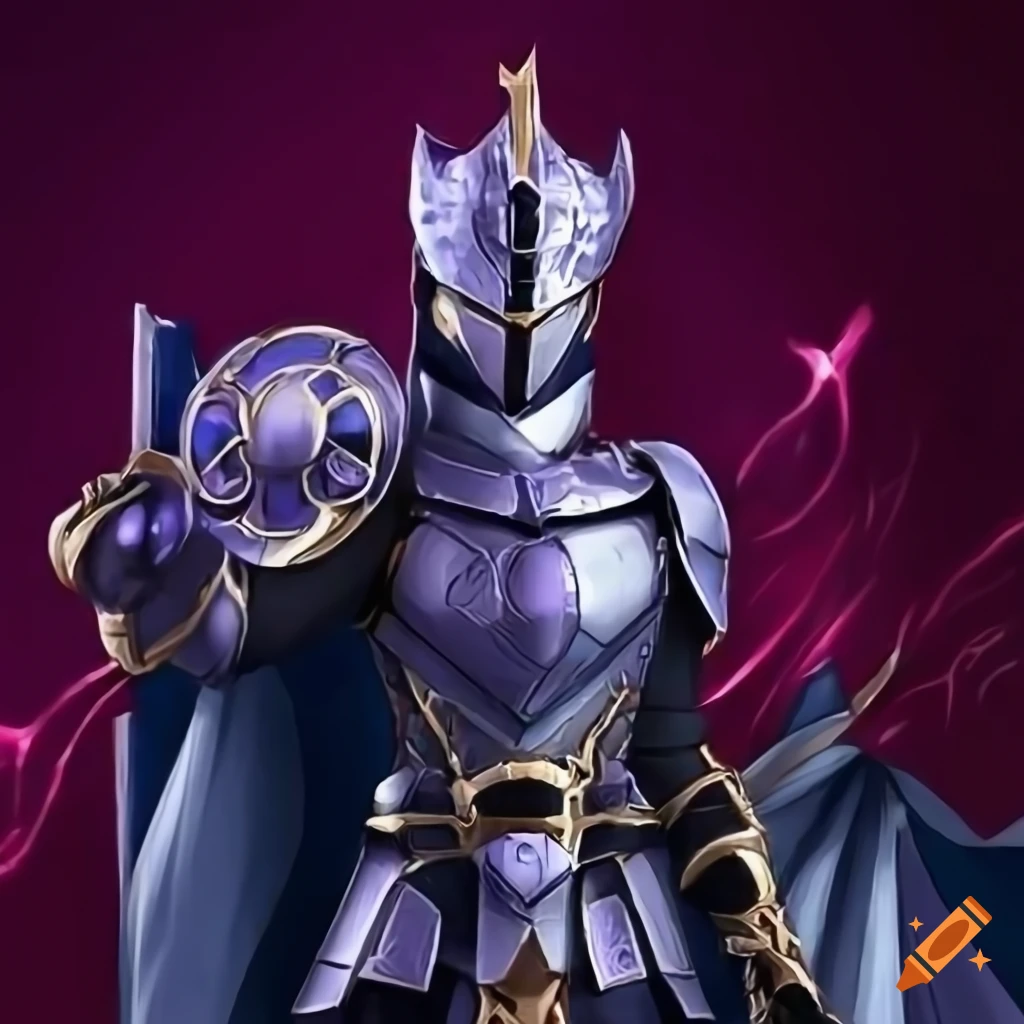 Anime knight soldier in a royal pose with tiger crystal under the ...