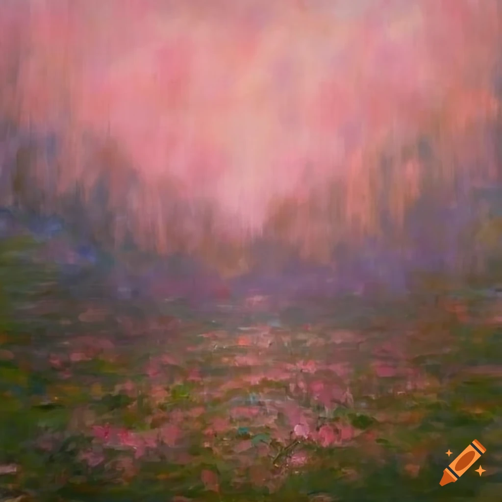 Field of light pink flowers resembling monet painting with soft colors ...