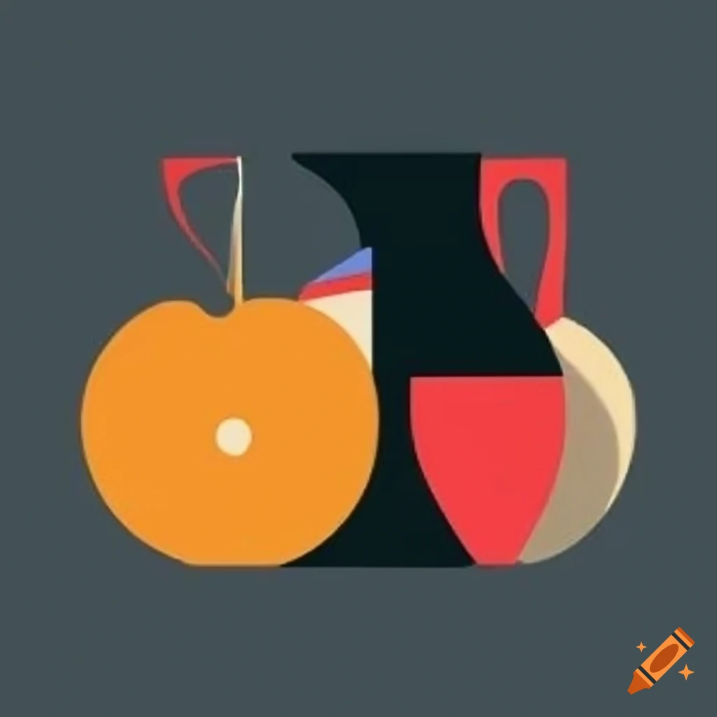 Geometric still life with jugs, pots, apples, and oranges in bauhaus ...