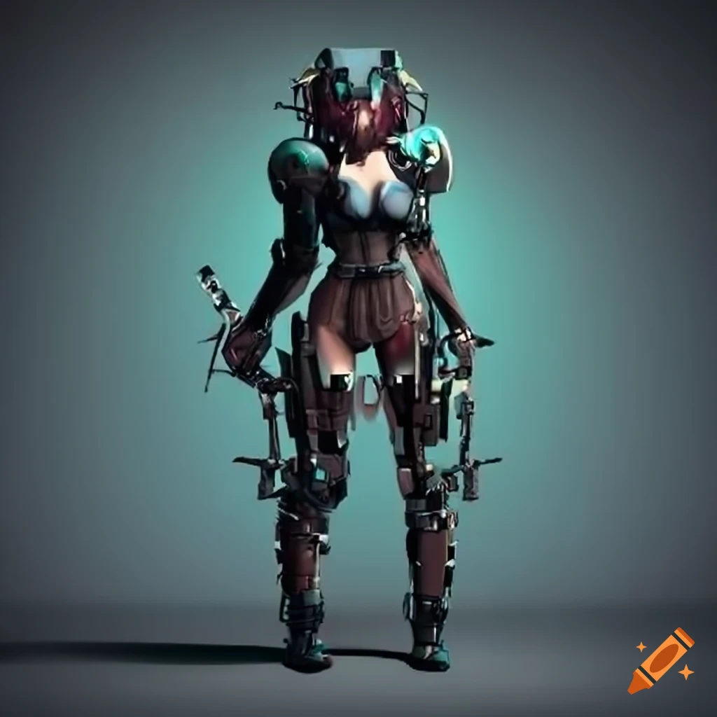 Exoskeleton punk female character in futuristic armor with a rebellious style on Craiyon