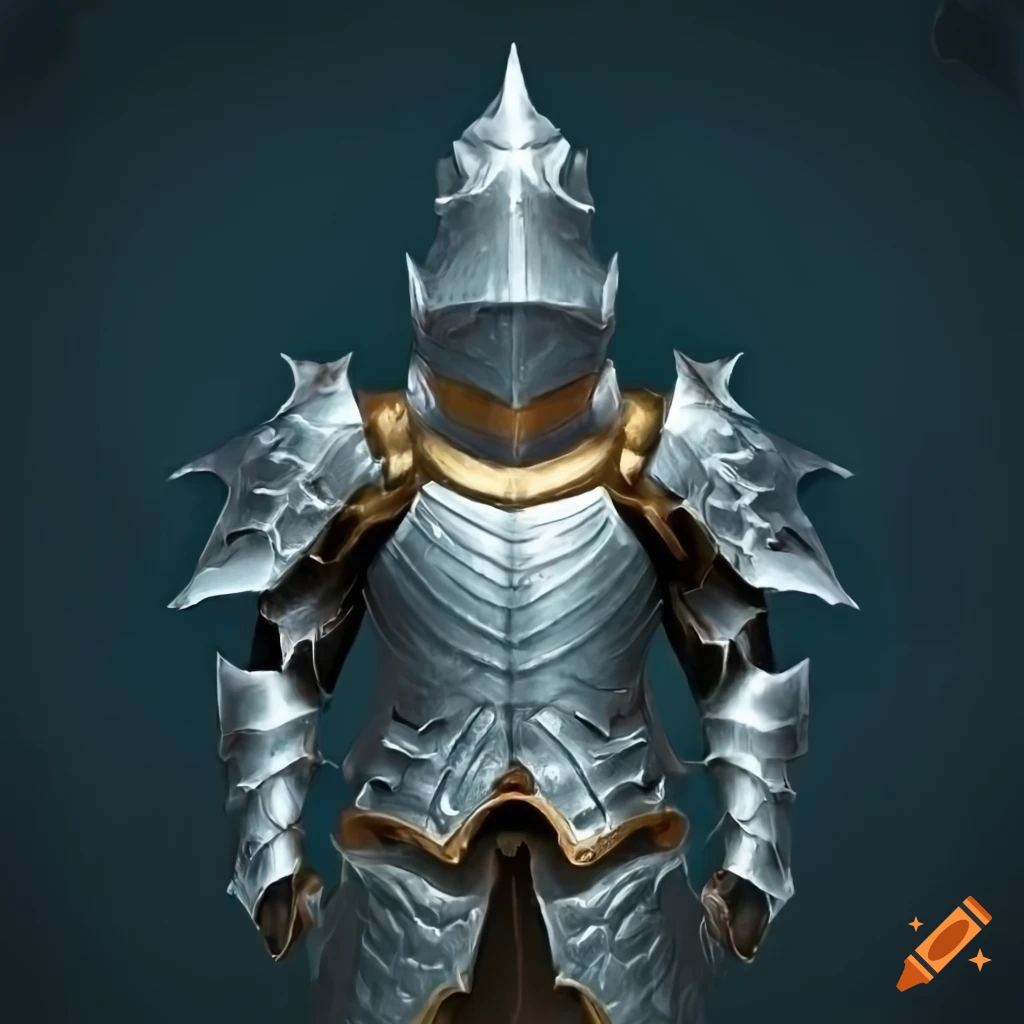 Shiny steel magic fantasy master armor, front view on Craiyon