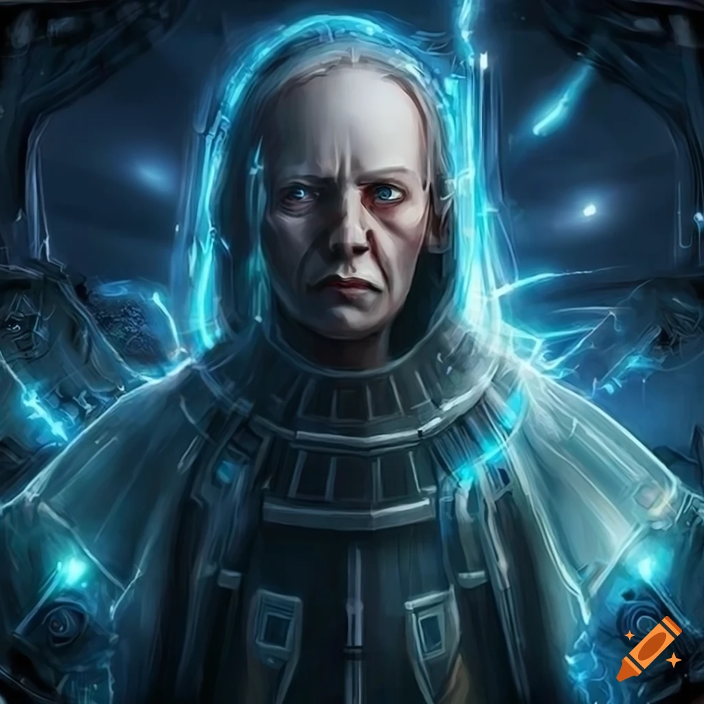Detailed portrait of psionic wizard in futuristic attire with magic ...