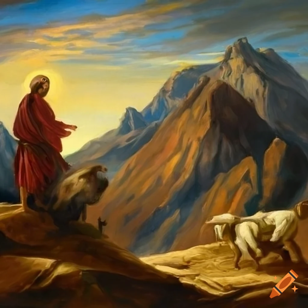 Vibrant oil painting of the biblical scene of abraham and isaac on a ...