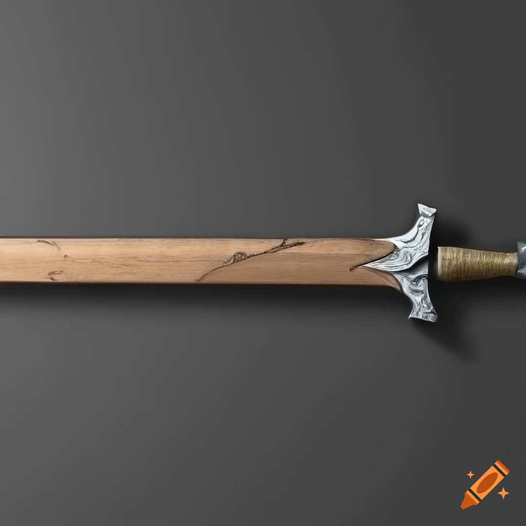 Wooden sword with shattered blade on grey background on Craiyon