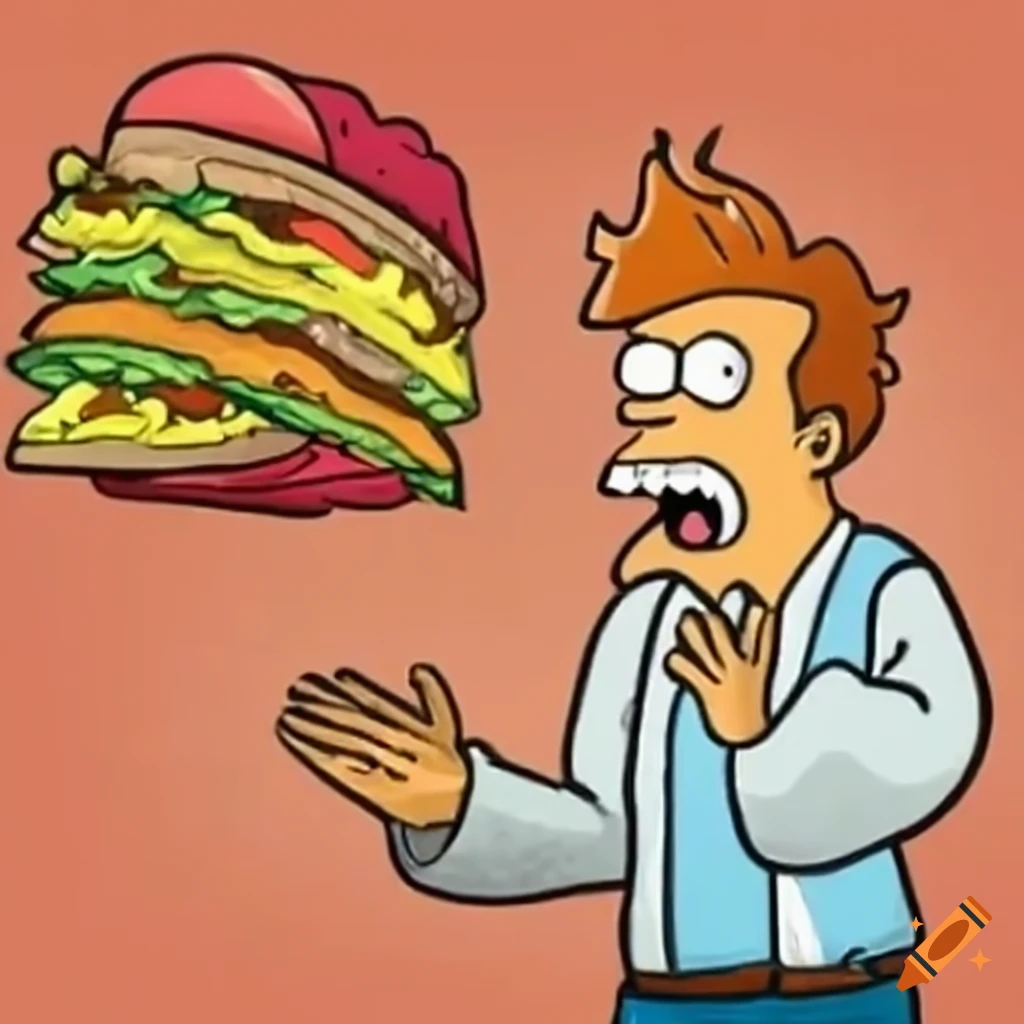 Philip j fry clapping with three sandwiches on Craiyon