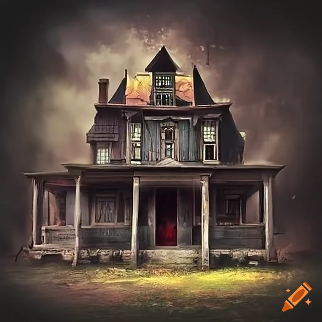 Front view of a haunted house on Craiyon