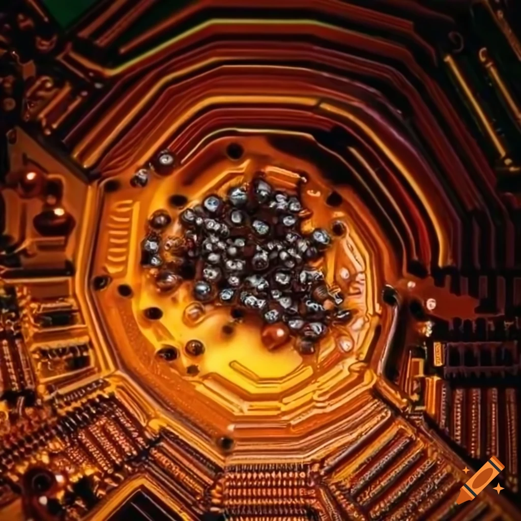 Close-up of ant colony in high-tech circuit board on Craiyon