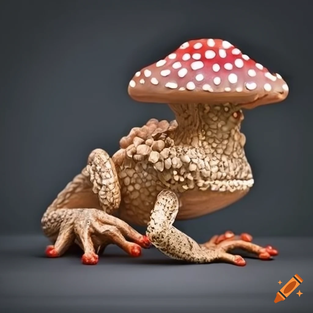 Intricate mushroom frog sculpture on Craiyon