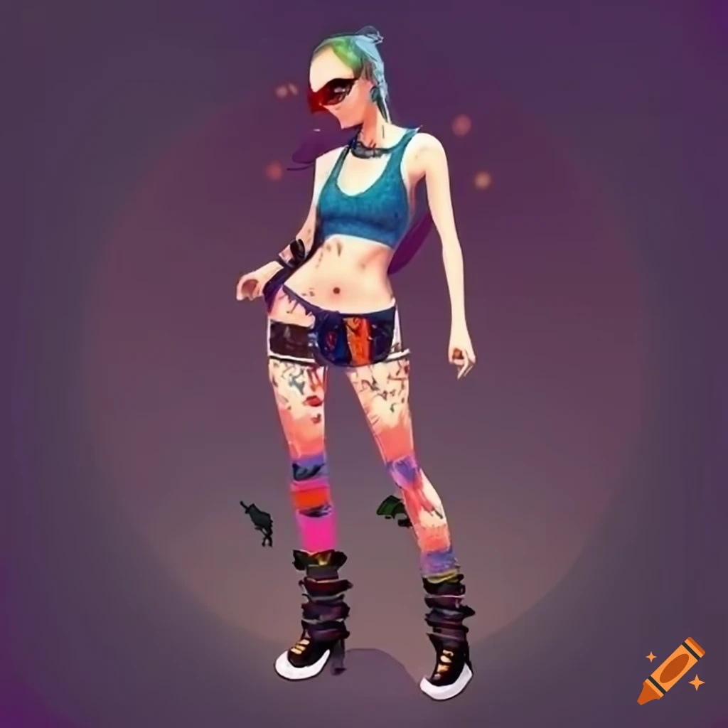 Summer punk female character in vibrant attire under the sun on Craiyon