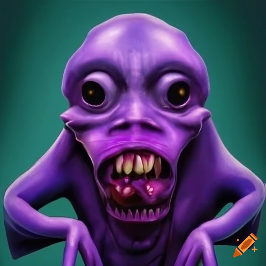 Weird-looking goofy purple bug with a horror style on Craiyon