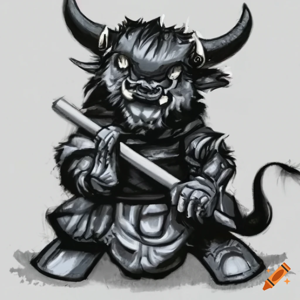 Cute minotaur child in Simon Bisley art style on Craiyon