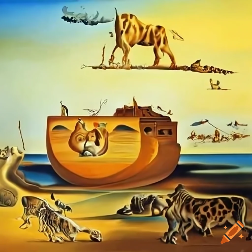 Salvador Dali painting of Noah's Ark and animals on Craiyon