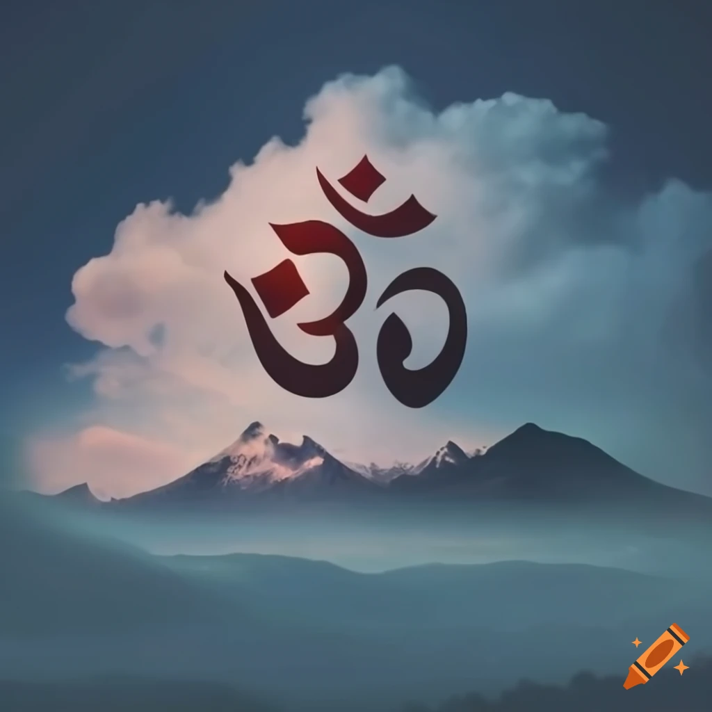 Namaste clouds and mountains with Aum symbol on Craiyon