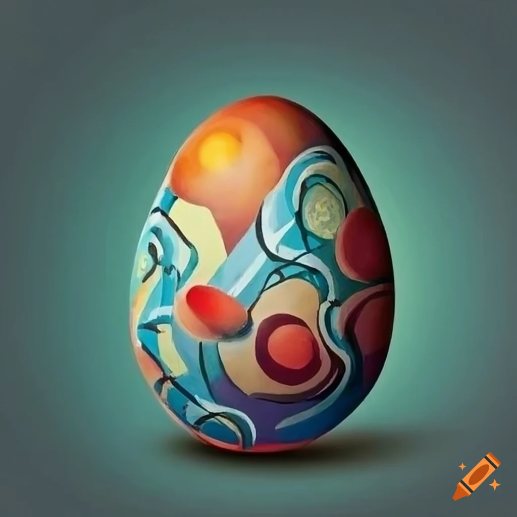Two chicken eggs painted in picasso style on Craiyon