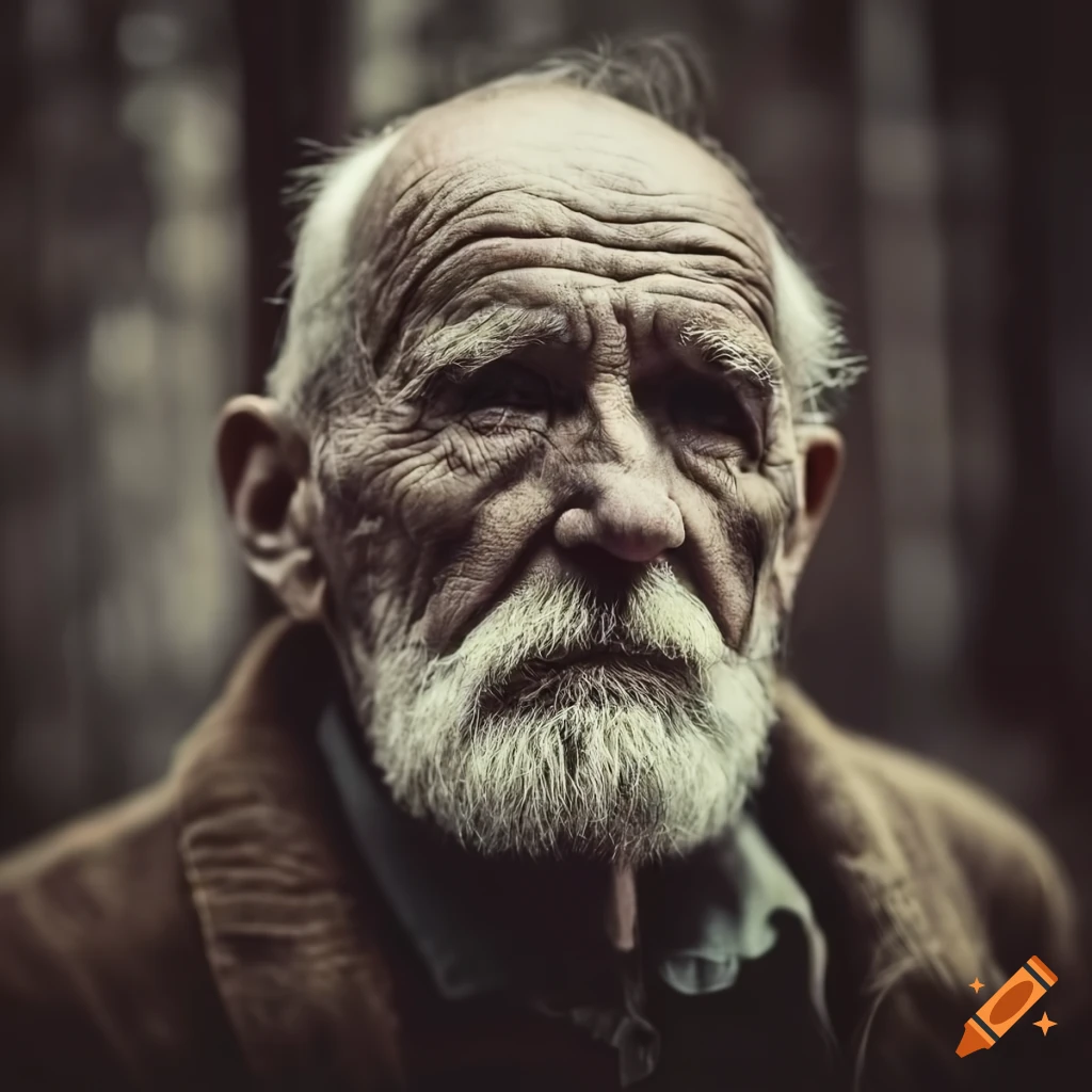 Vintage portrait of an old man in the bavarian forest on Craiyon