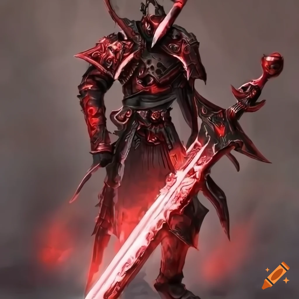Greatsword with red ore blade and black metal guard with red electric ...