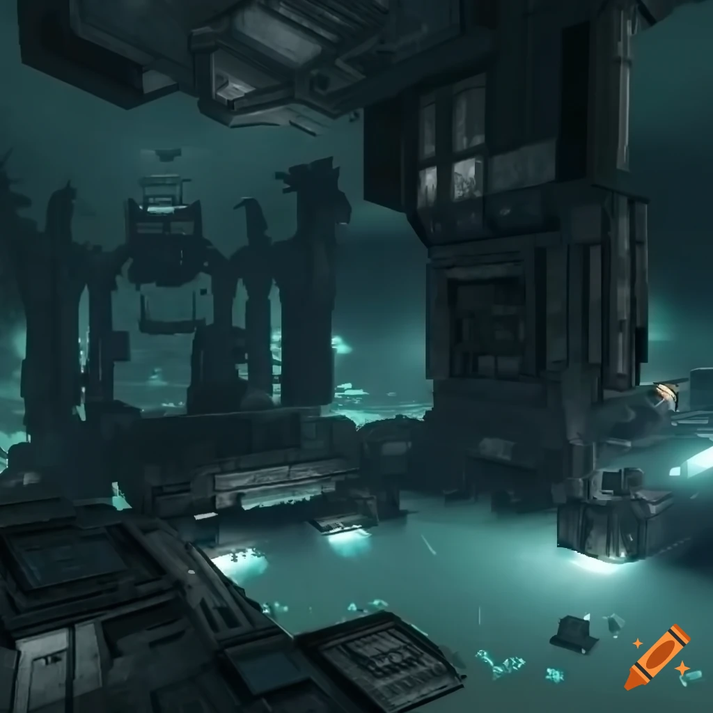 Unsc forces exploring an ancient forerunner city with 1980's aesthetic ...