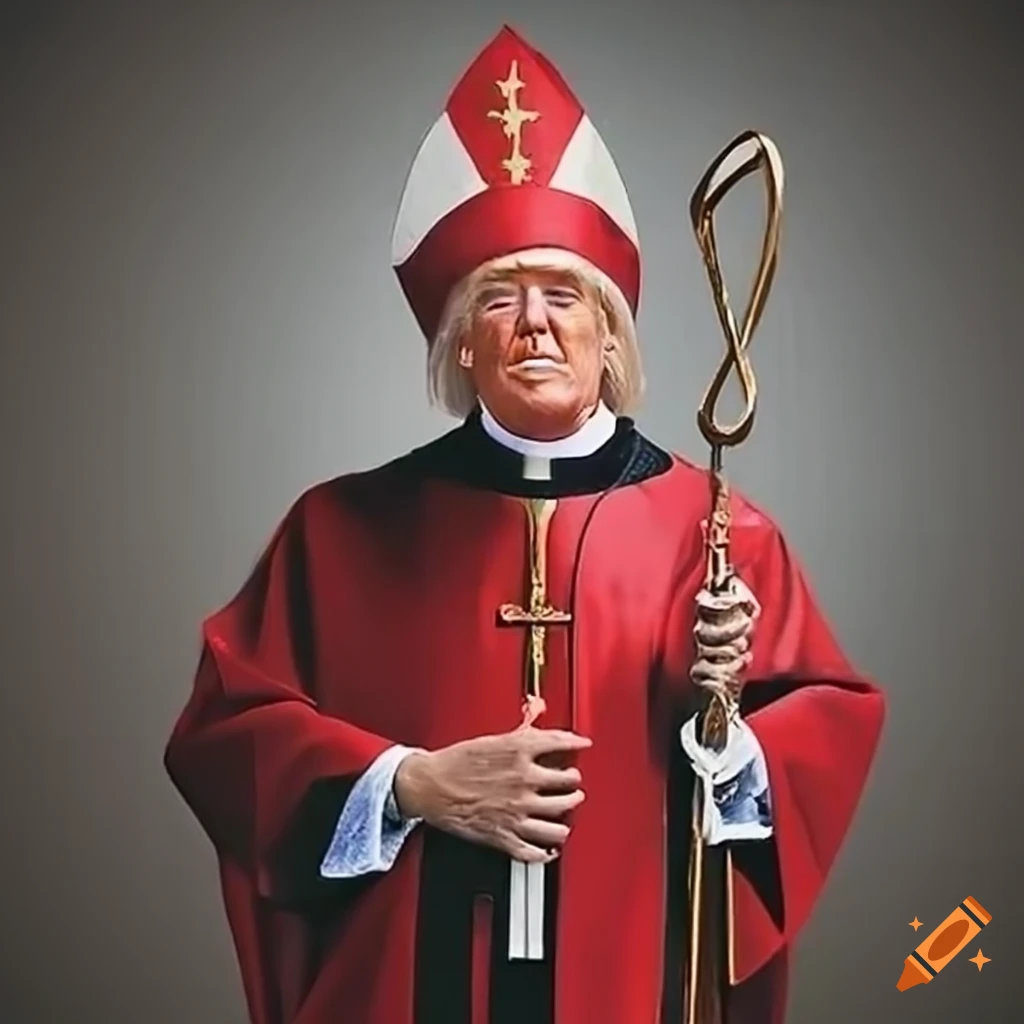 Satirical image of Donald Trump dressed as a priest on Craiyon