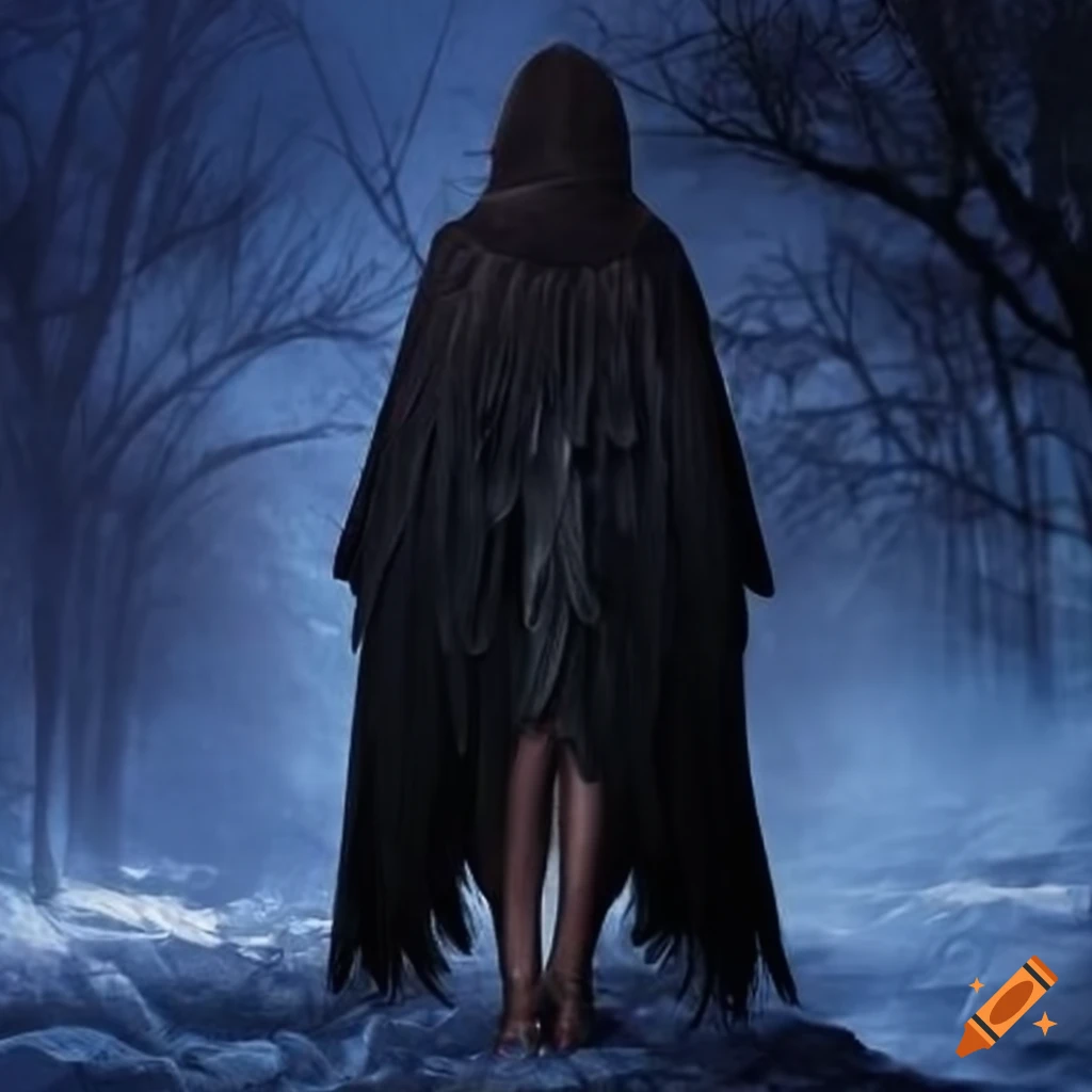 Raven-inspired feathered cloak on Craiyon