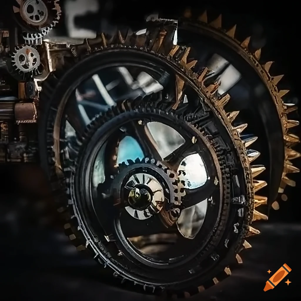 Highly detailed steampunk war machine with a chaotic design and twisted ...