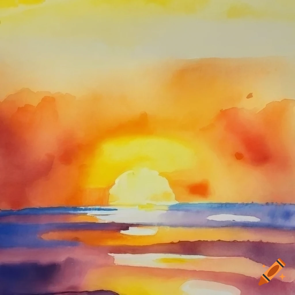 Yellow sunrise watercolor painting on Craiyon