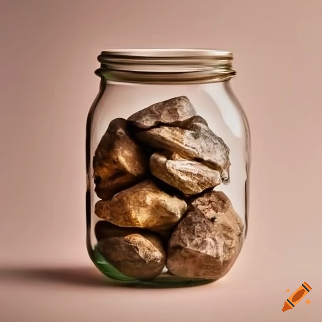 Mason jar filled with large rocks on Craiyon