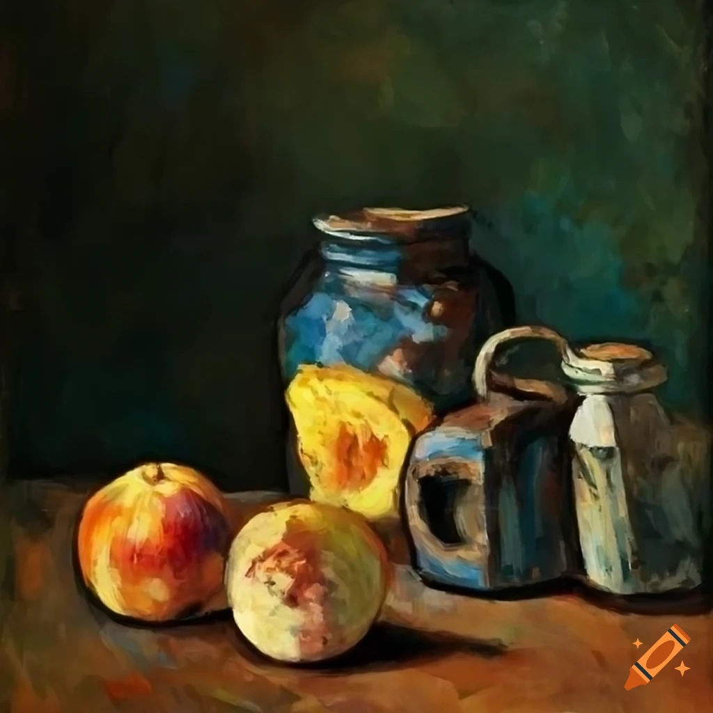 Still life with bitten rotten fruits and broken jars in Van Gogh and ...