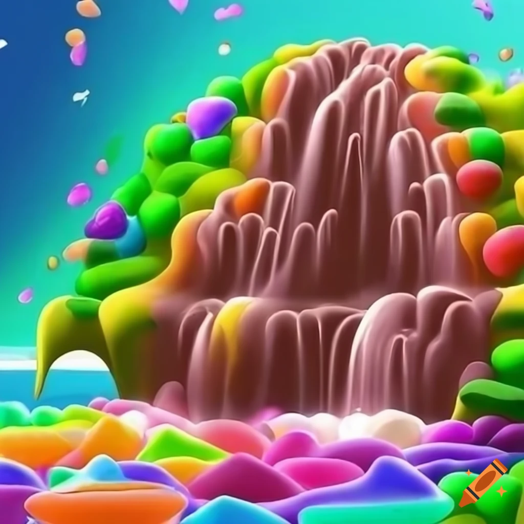 Dreamland fantasy world with chocolate river, marshmallow boats, and ...