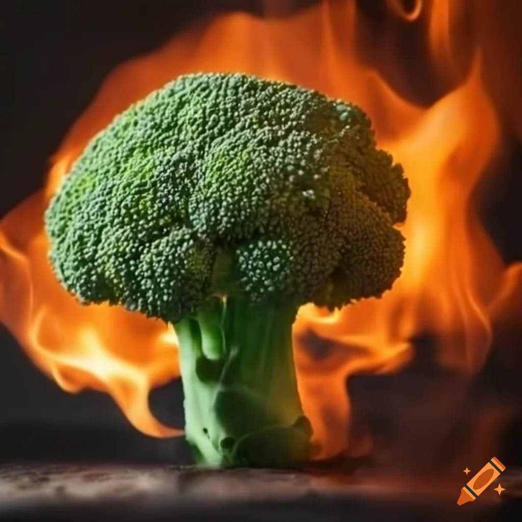 Broccoli on fire on Craiyon