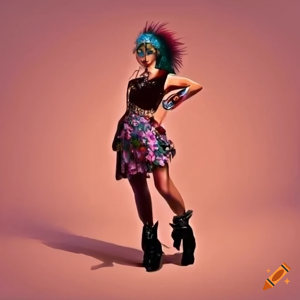 Chintz punk female character in vintage-meets-rebellion attire on Craiyon