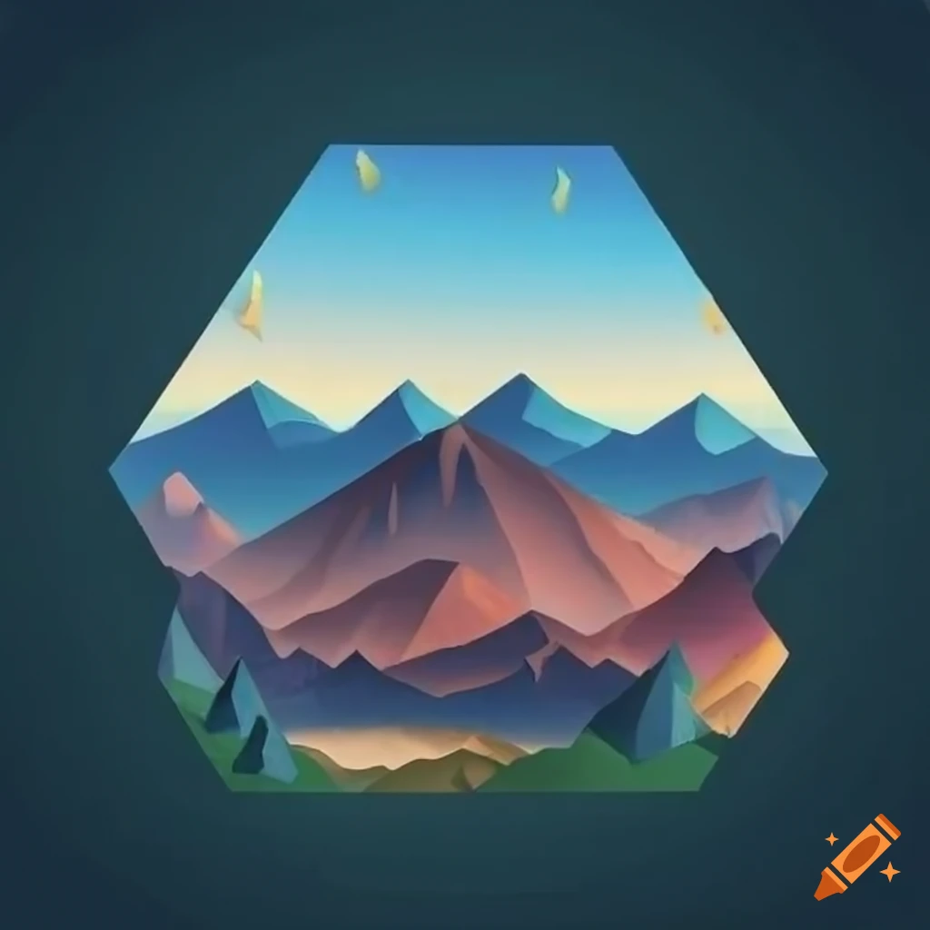 Hexagon board game tile with mountains design on Craiyon