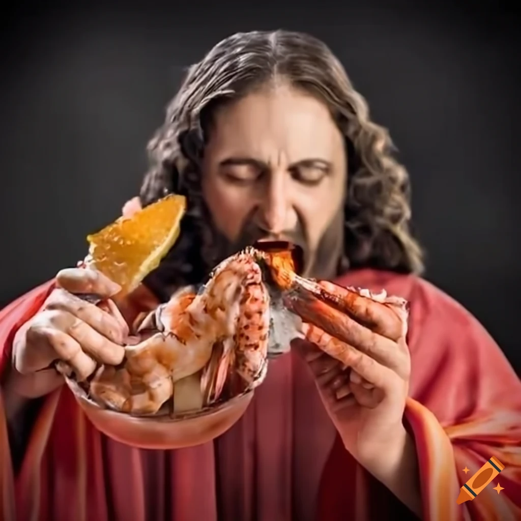 Jesus enjoying shrimp cocktail on Good Friday on Craiyon