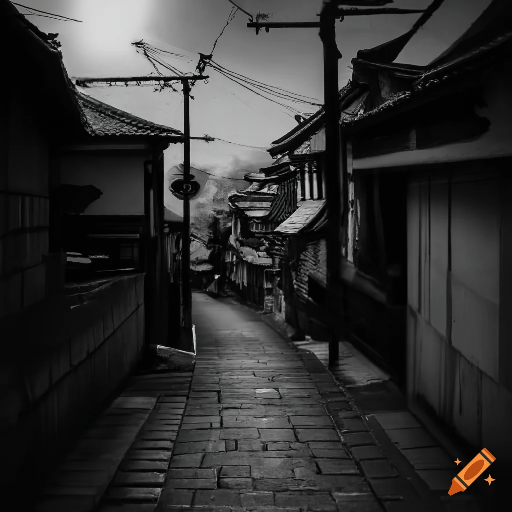 Lonely alley in kyoto gion captured in monochrome on Craiyon