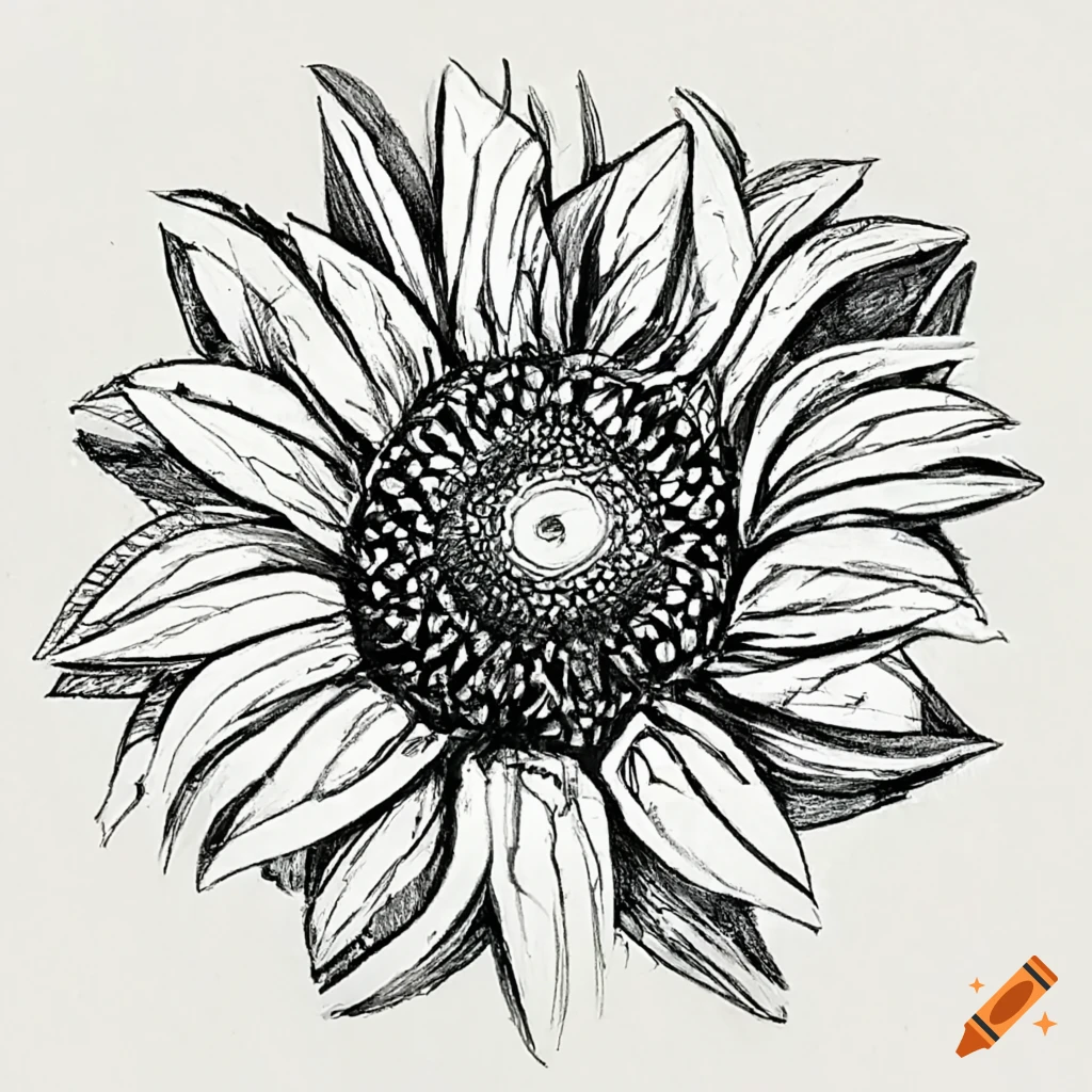 Pen linework of sunflower and tribal art with negative space on Craiyon