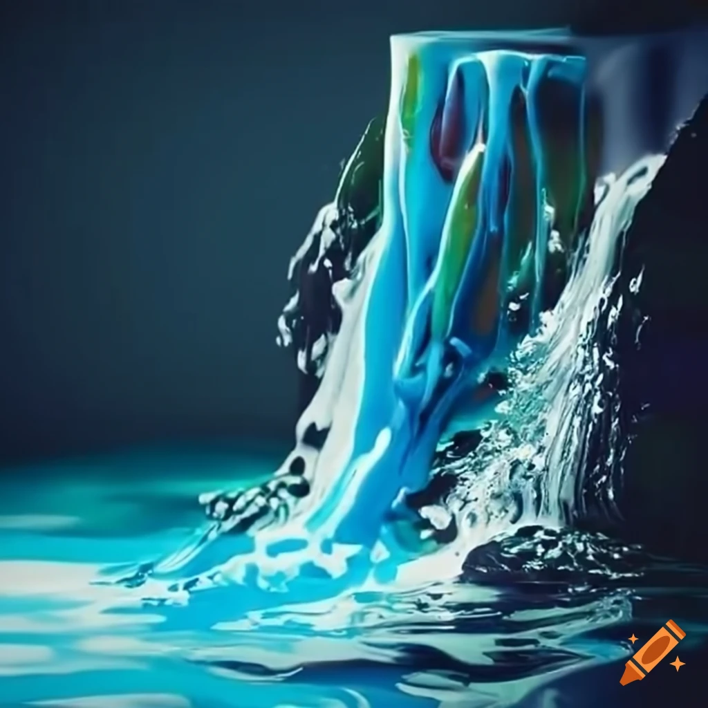 Hands catching a waterfall of spilled paint colors on Craiyon