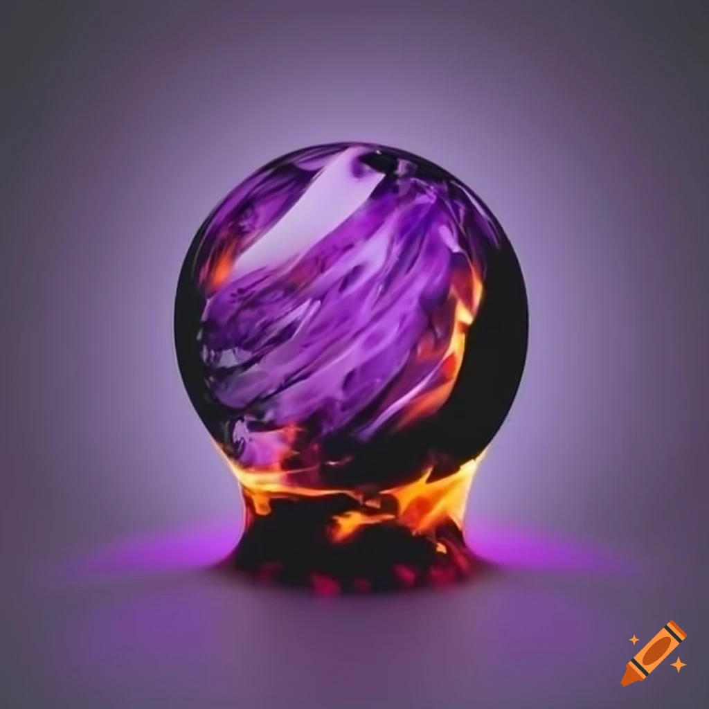 Burning crystal ball in purple and black colors on Craiyon