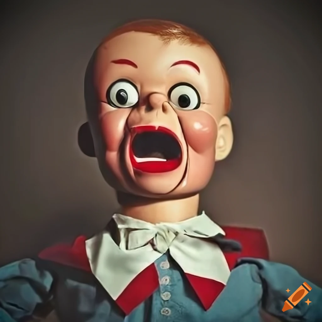 Screaming ventriloquist doll in retro colors on Craiyon