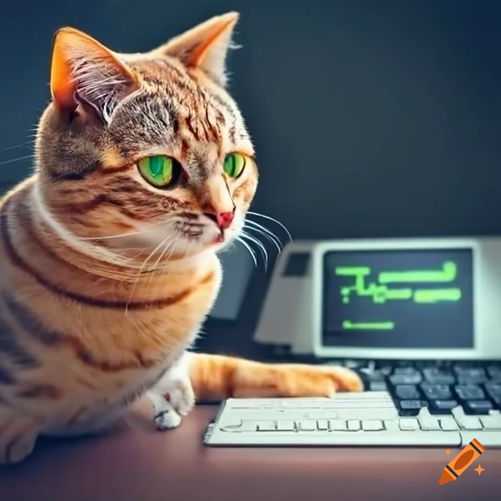 Cat sitting in front of a computer keyboard with a programming textbook ...
