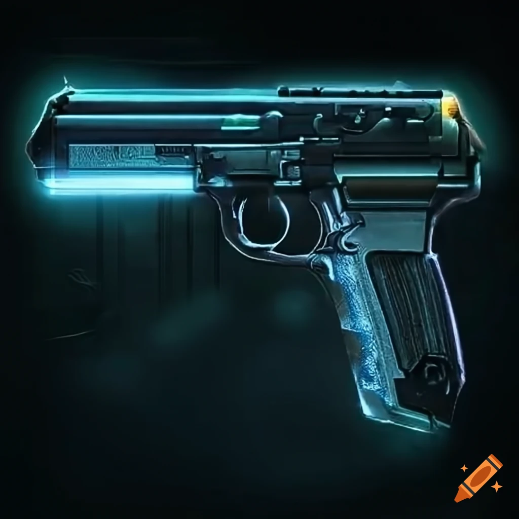 Futuristic cybernetic pistol weapon technology on Craiyon