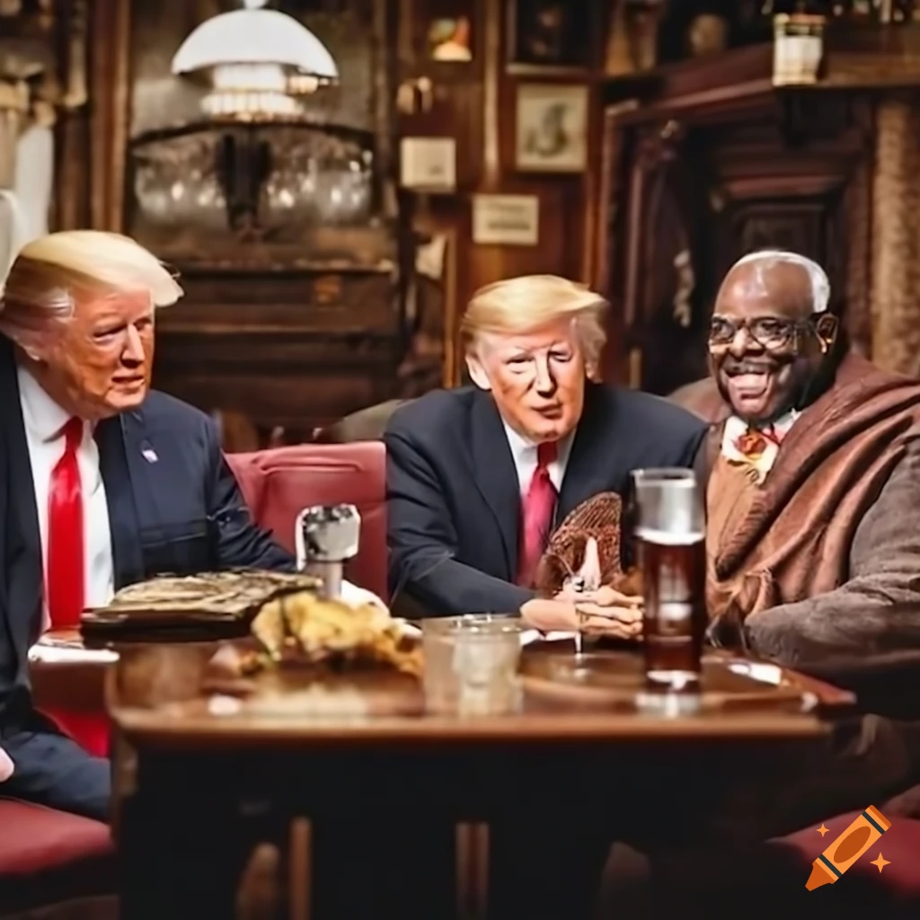 Trump, merrick garland, and clarence thomas laughing over dinner in a ...