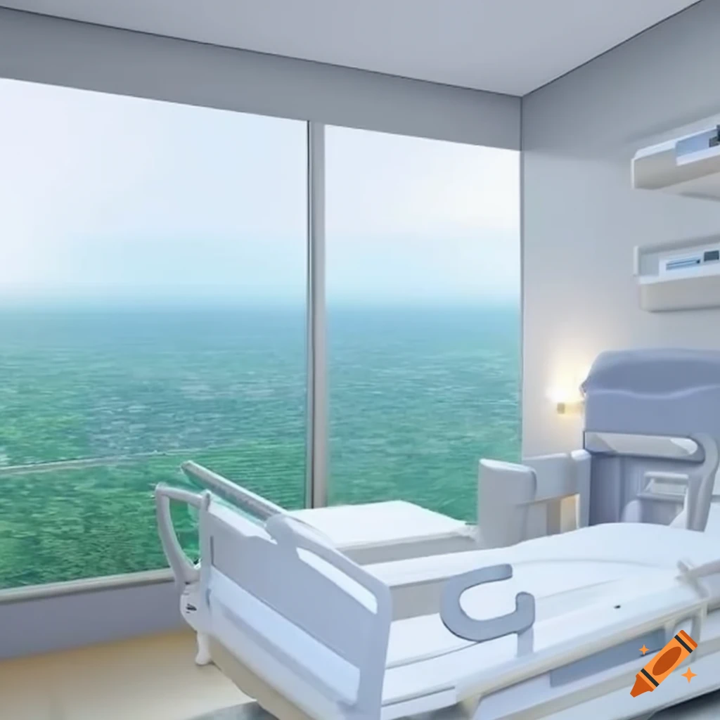 Modern luxury hospital room with a beautiful view from window on Craiyon