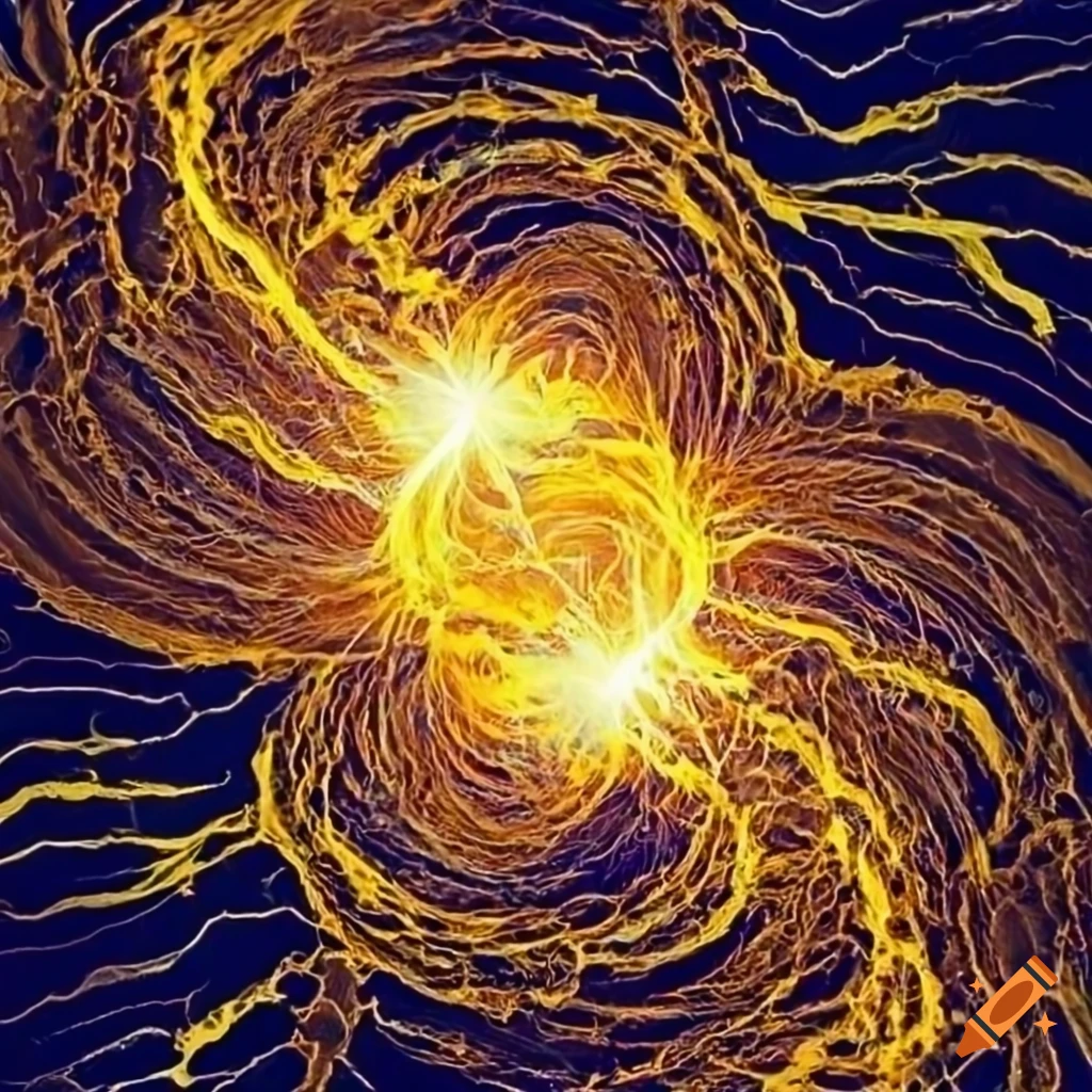 Ball of lightning with electricity currents in yellow, black, and ...